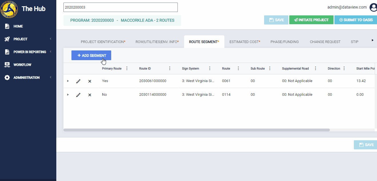 Add a Project Route Segment – WV Hub